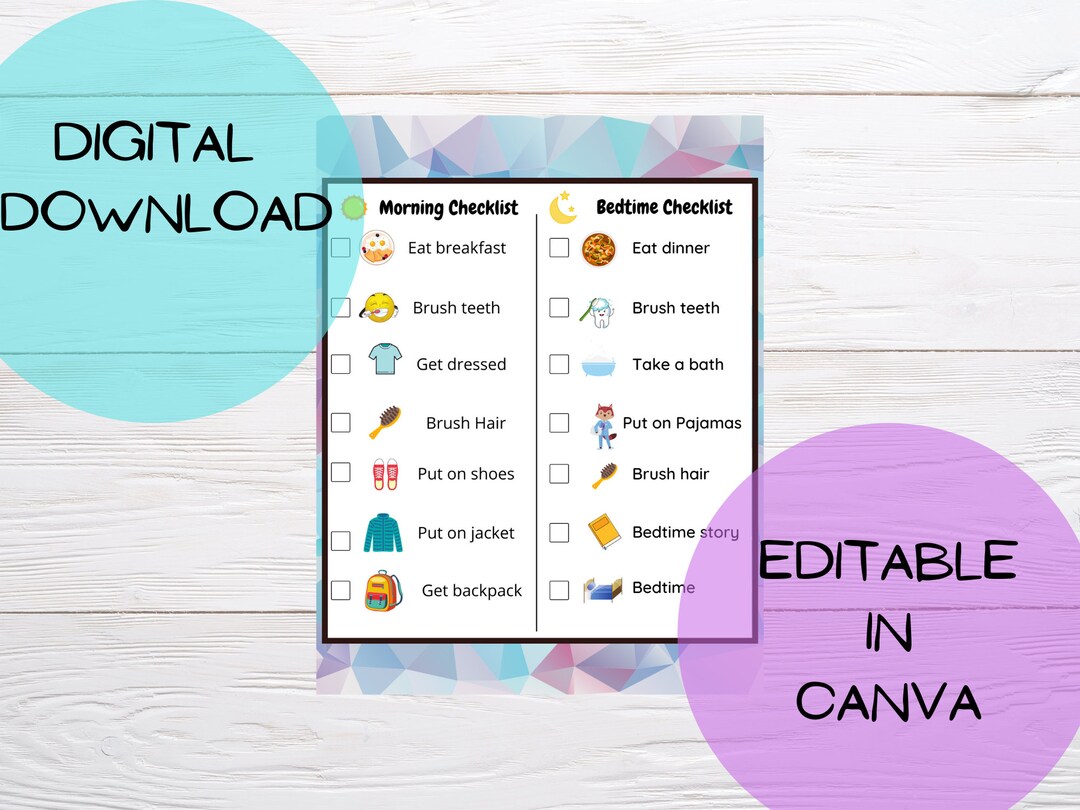 Daily Routine Checklist Pink and Purple, Morning Checklist, Bedtime ...