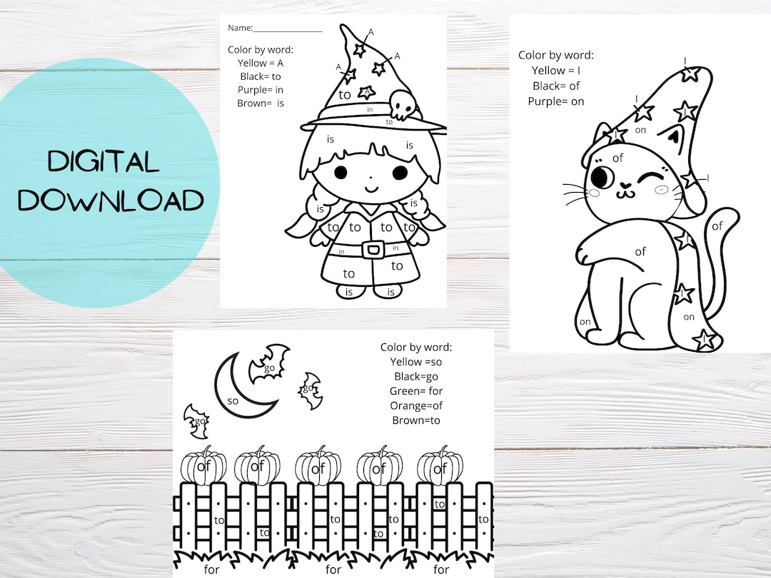 Halloween Coloring Sheets, Color by Words, Site Word Coloring Sheet - Etsy