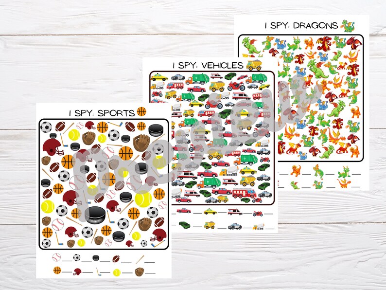 Boy Themed I Spy Printable Sheets, Travel Activities, Quiet Activities ...