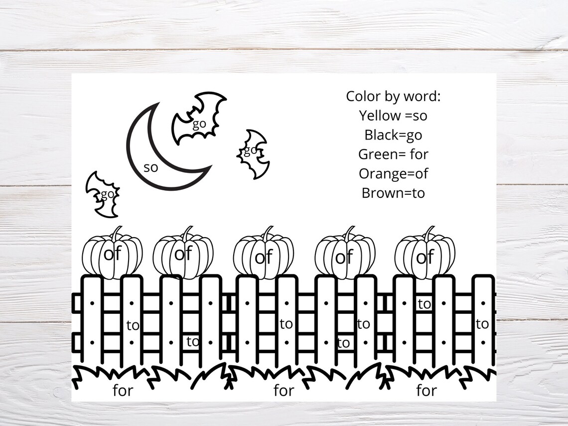 Halloween Coloring Sheets Color by Words Site Word Coloring | Etsy