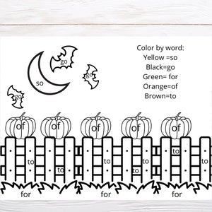 Halloween Coloring Sheets, Color by Words, Site Word Coloring Sheet - Etsy