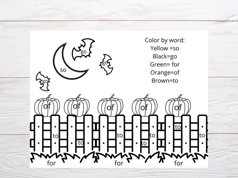 Halloween Coloring Sheets Color by Words Site Word Coloring | Etsy