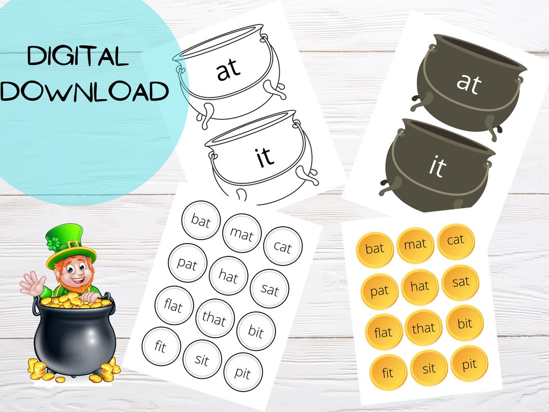 St. Patrick's Day Pot of Gold Word Family Matching Game, Kindergarten ...