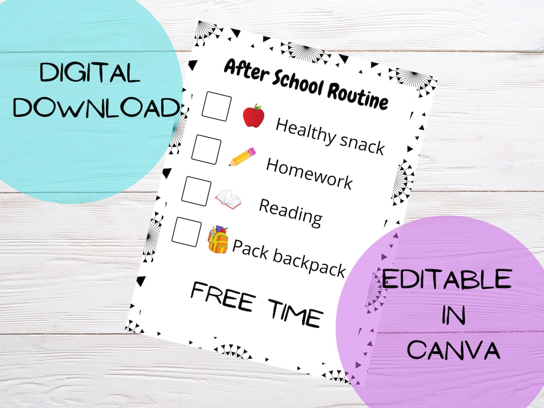 After School Checklist Printable, Downloadable Chack List, Editable ...