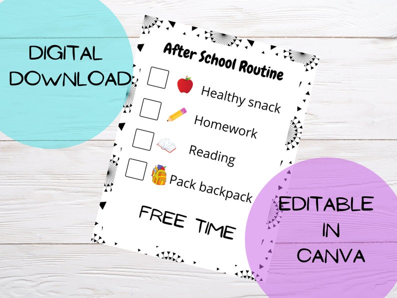 After School Checklist Printable, Downloadable Chack List, Editable ...