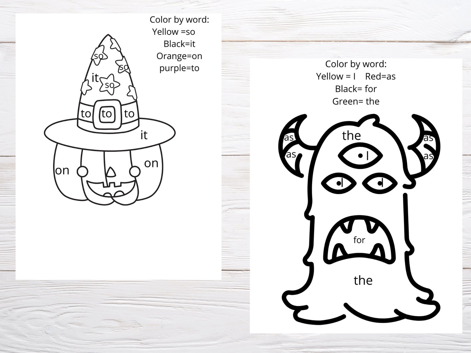 Halloween Coloring Sheets Color by Words Site Word Coloring | Etsy