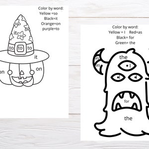 Halloween Coloring Sheets, Color by Words, Site Word Coloring Sheet - Etsy