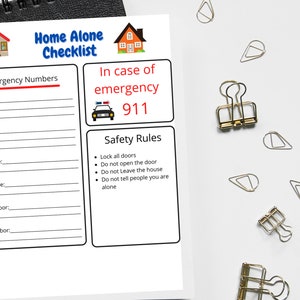 Home Alone Checklist, Kids Checklist, Safetly Check, Downloadable ...