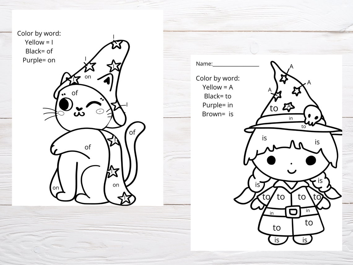Halloween Coloring Sheets Color by Words Site Word Coloring | Etsy