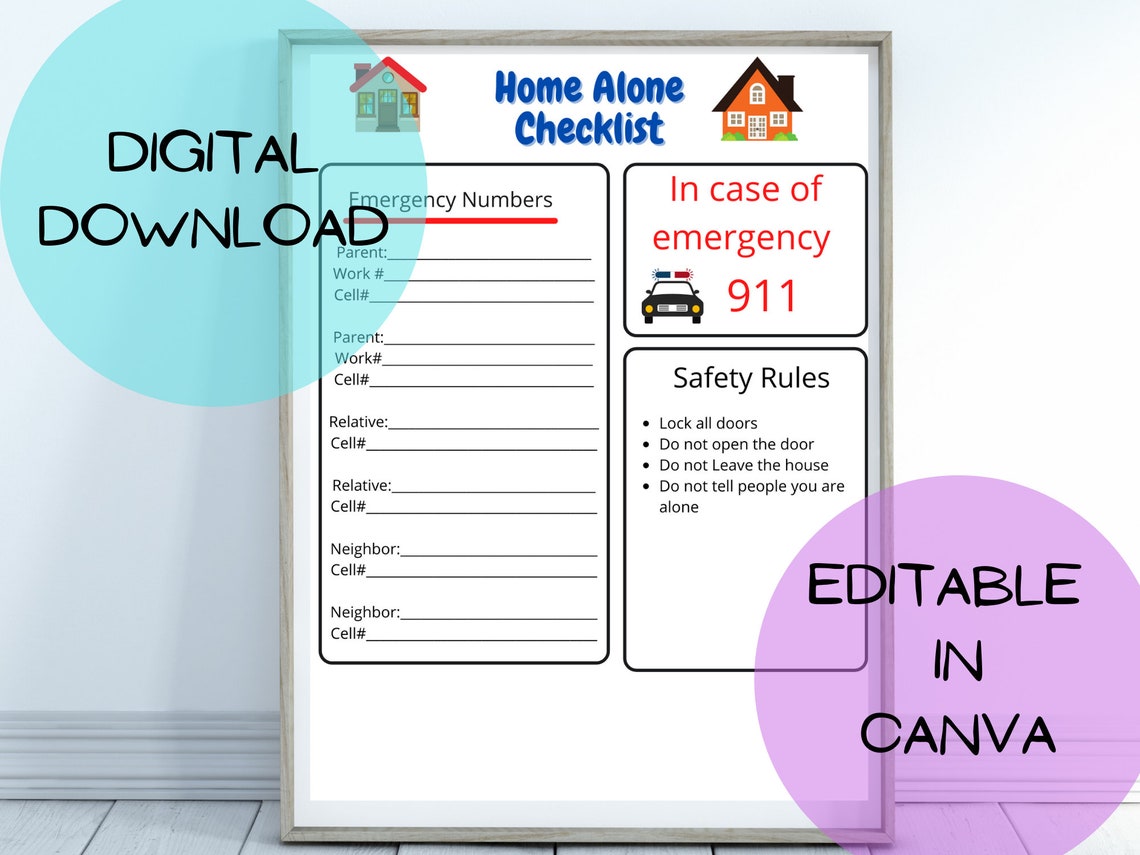 Home Alone Checklist Kids Checklist Safetly Check - Etsy
