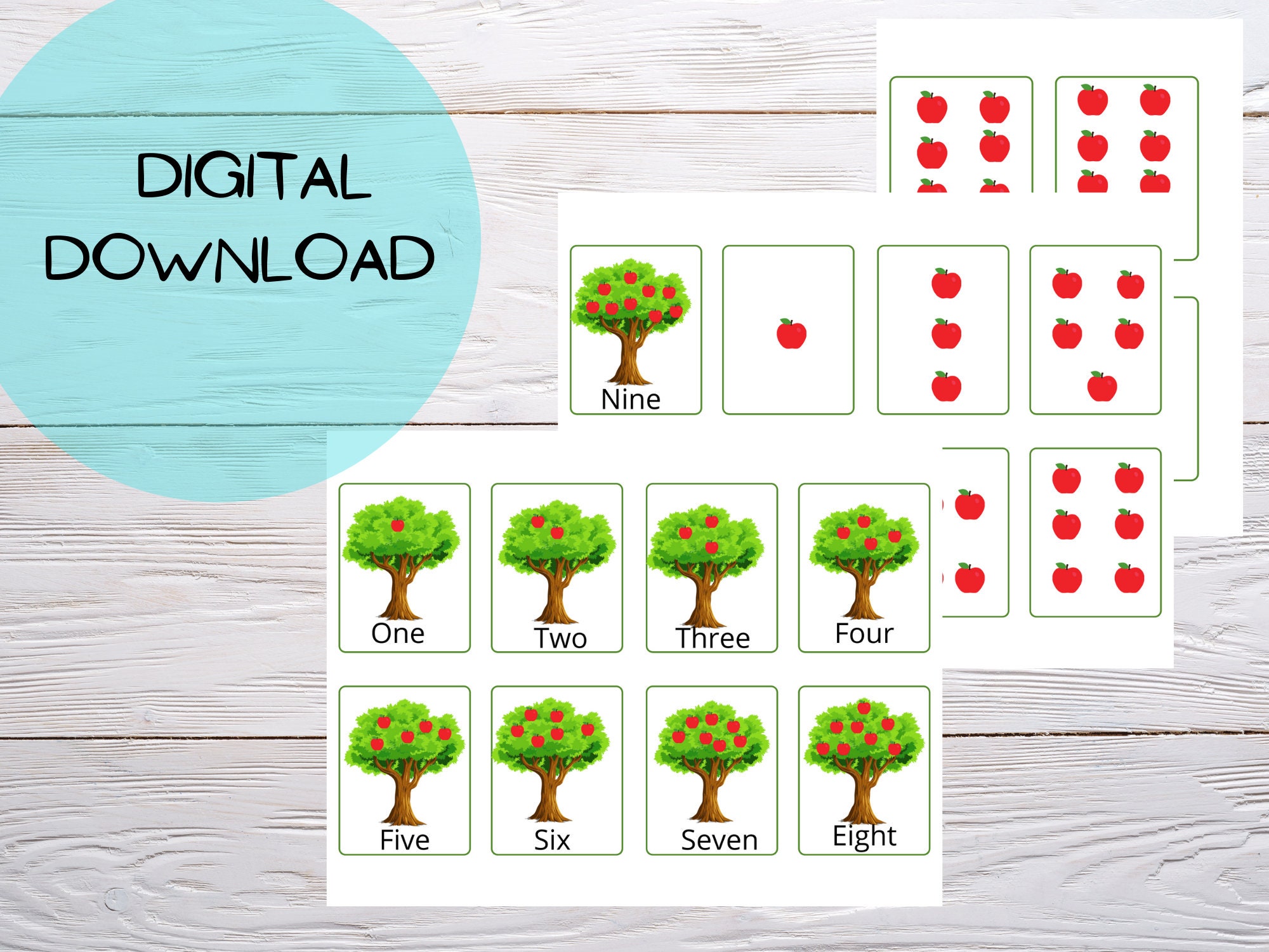 Number Flash Cards, Apple Math, Preschool Math Game, Matching Game - Etsy