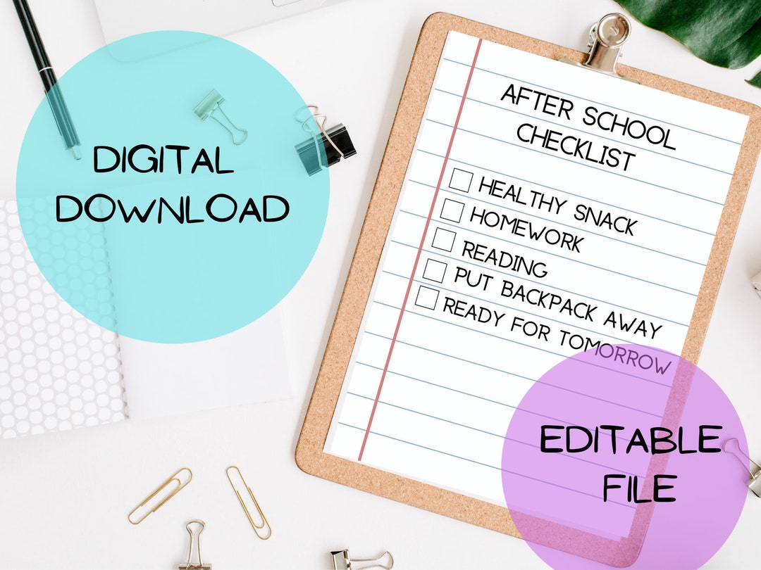 After School Checklist, After School Rules, Digital Download, Editable ...