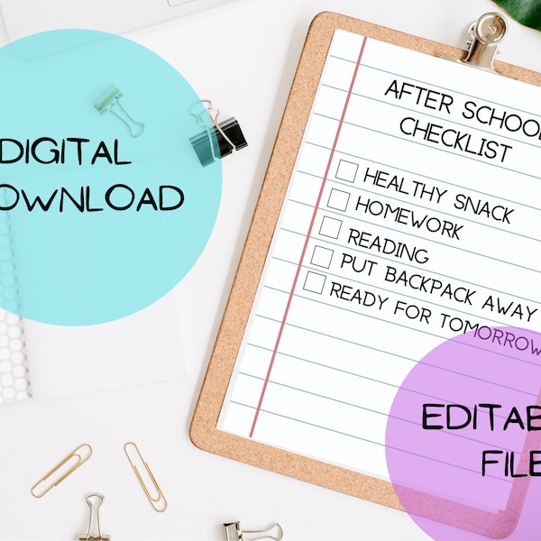 After School Checklist Editable - Etsy
