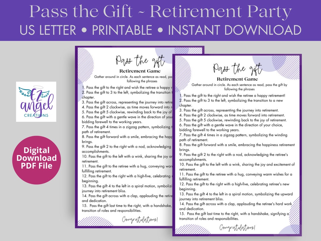 Retirement Party Pass the Gift ~ Digital Download ~ Bold Purple Design ...