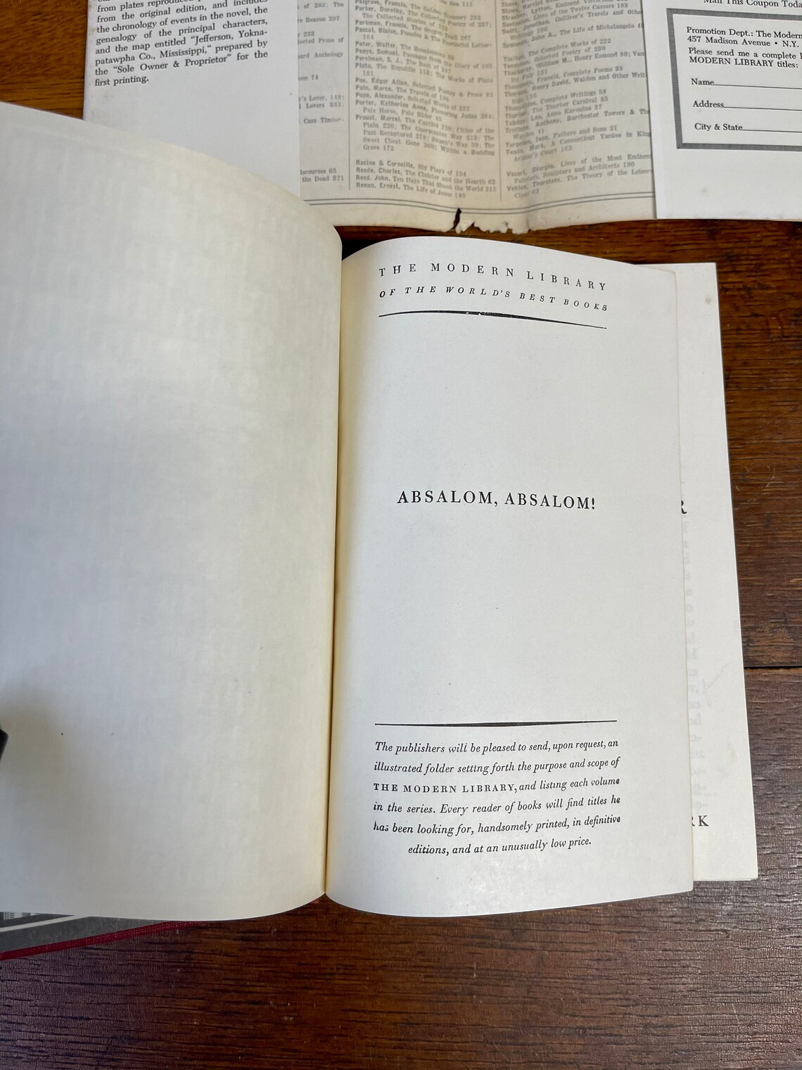 Absolom Absolom by William Faulkner HC W/dj Modern Library - Etsy