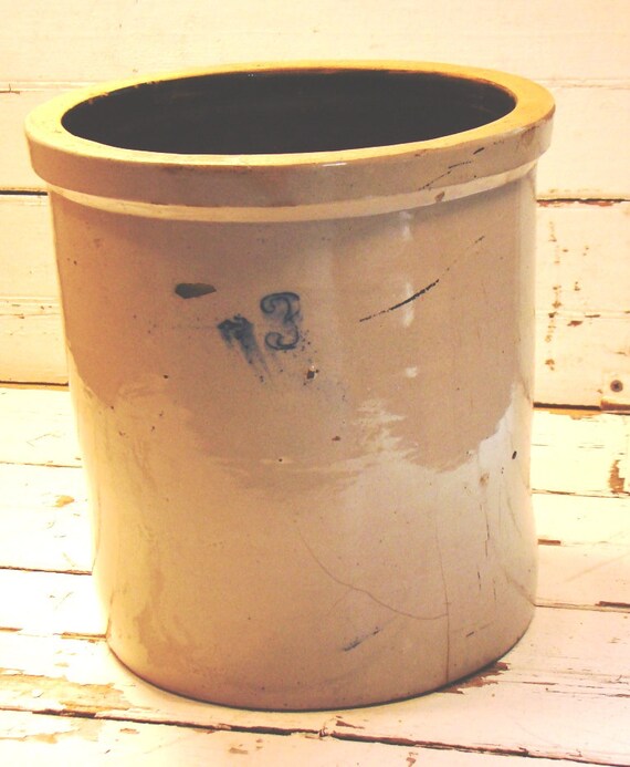 Items similar to Antique Crock / 3 / Primitives / Clay Crock / Kitchen ...