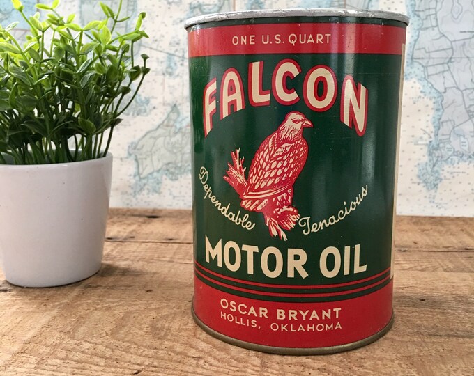 Vintage Falcon Motor Oil Can, Oil Cans, Shelf Decor, Man Cave Decor ...