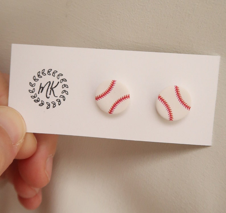 Baseball Stud Earrings Clay Baseball Earrings Baseball | Etsy