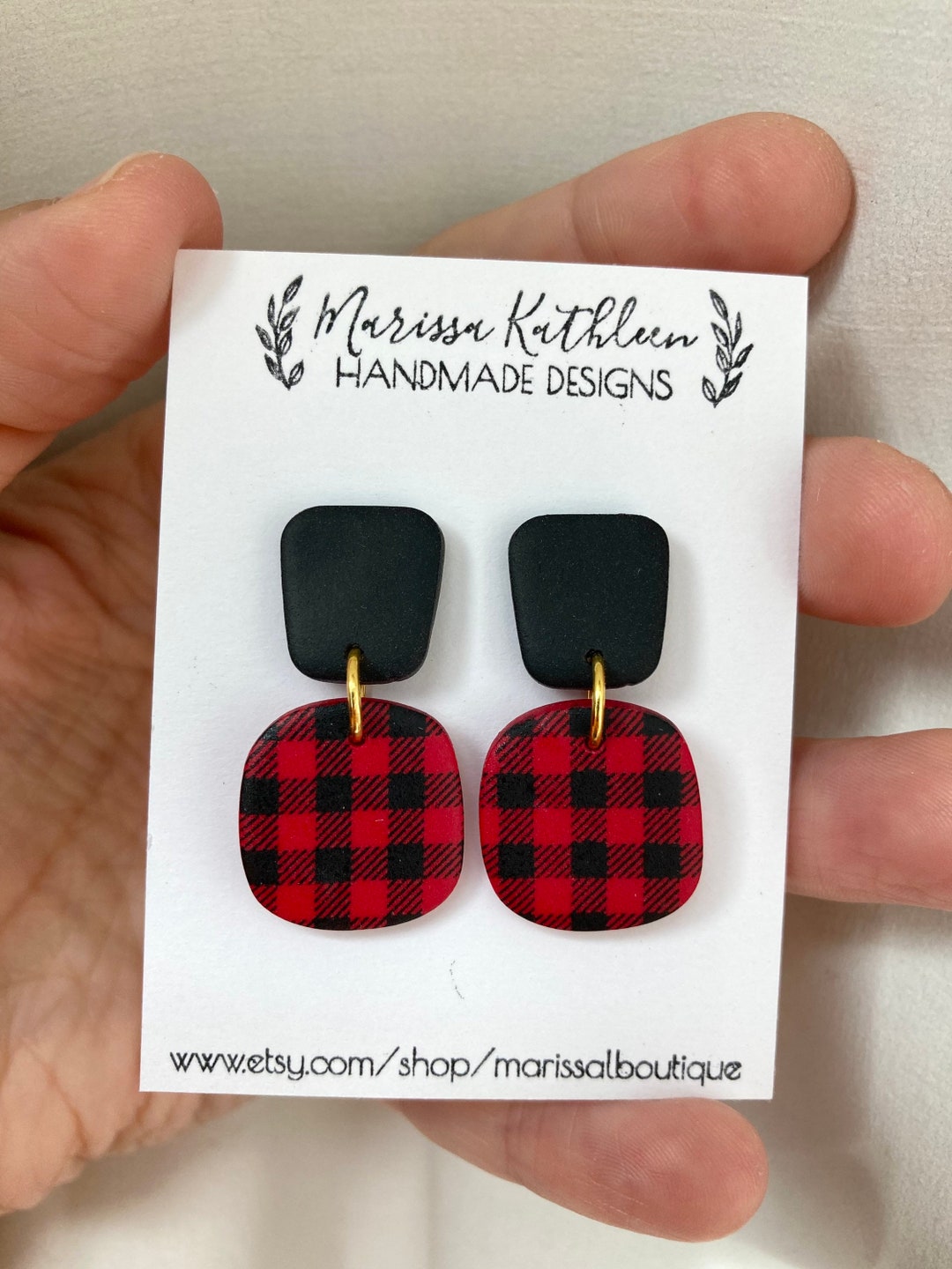 Red Buffalo Check Earrings Clay Christmas Earrings Clay Earrings ...