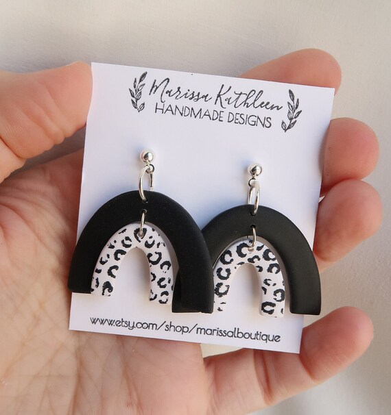 Clay Earrings Neutral Clay Earring Black and White Clay Earring Black and white earring Leopard Earrings Animal Print Earrings Jewelry