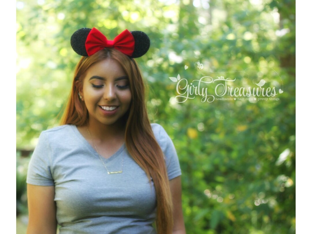 Red Fabric Bow Mouse Ears. Girl Mouse Ears Headband. Womens Headband ...