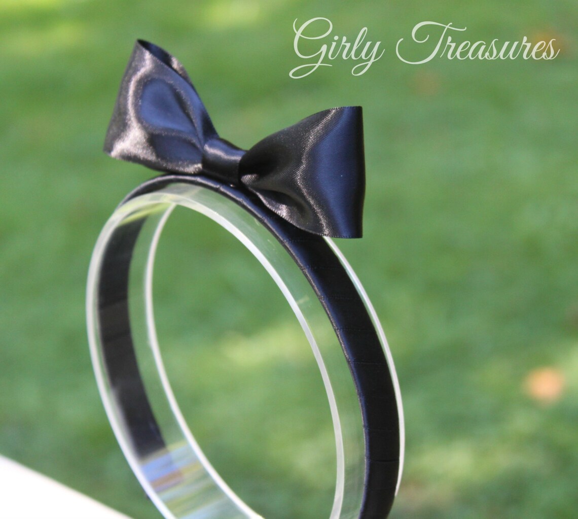 Alice Bow Headband. Black Bow Headband. Black Satin Bow - Etsy