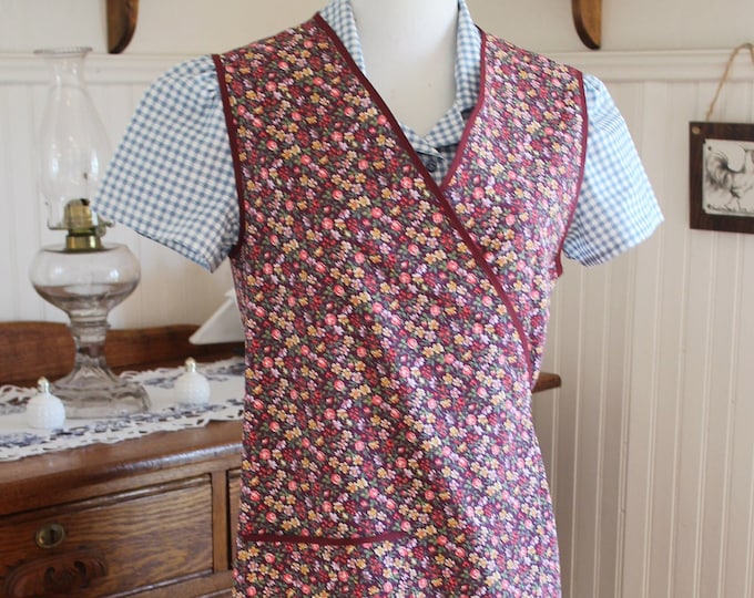Burgundy 1940s Wrap Apron -ready to Ship - Etsy