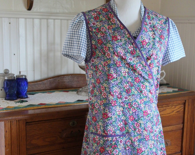 Purple Calico 1940s Wrap Apron ready to Ship - Etsy