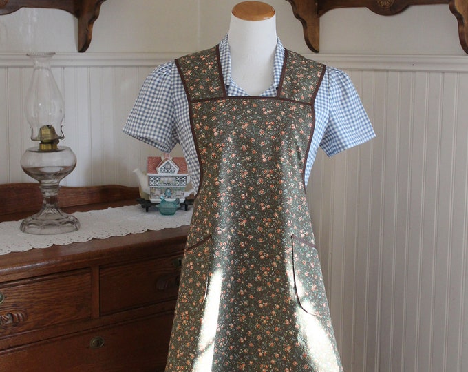 Brown Calico Vintage Style Apron ready to Ship - Etsy