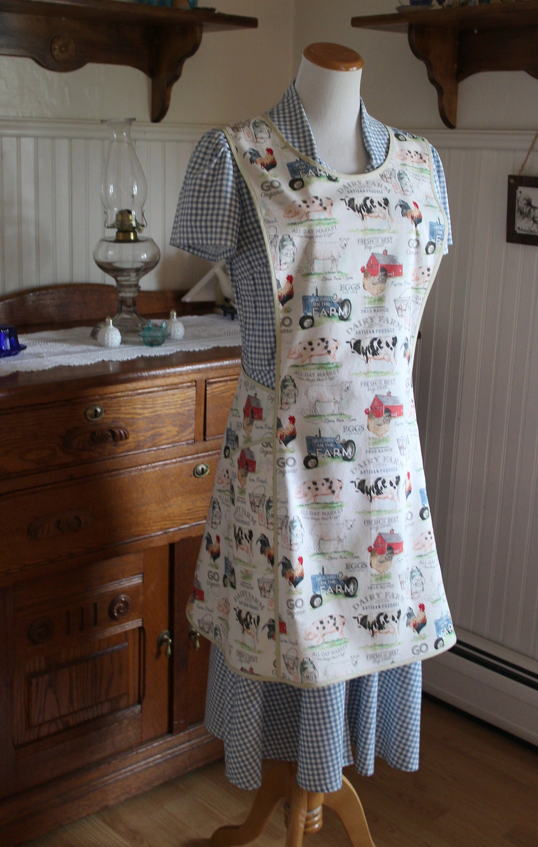 Farm Apron, Vintage Inspired, No Ties, Criss-cross Back, Medium Large ...