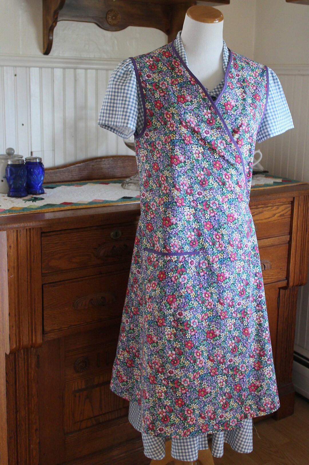 Purple Calico 1940s Wrap Apron -ready to Ship - Etsy