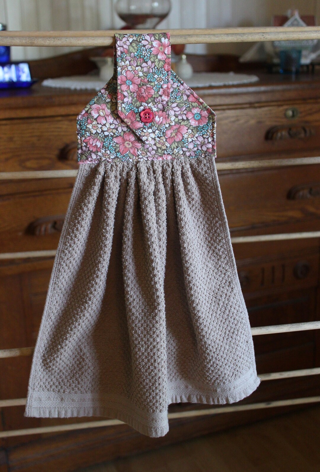 Hanging Dish Towel Beige and Calico - Etsy