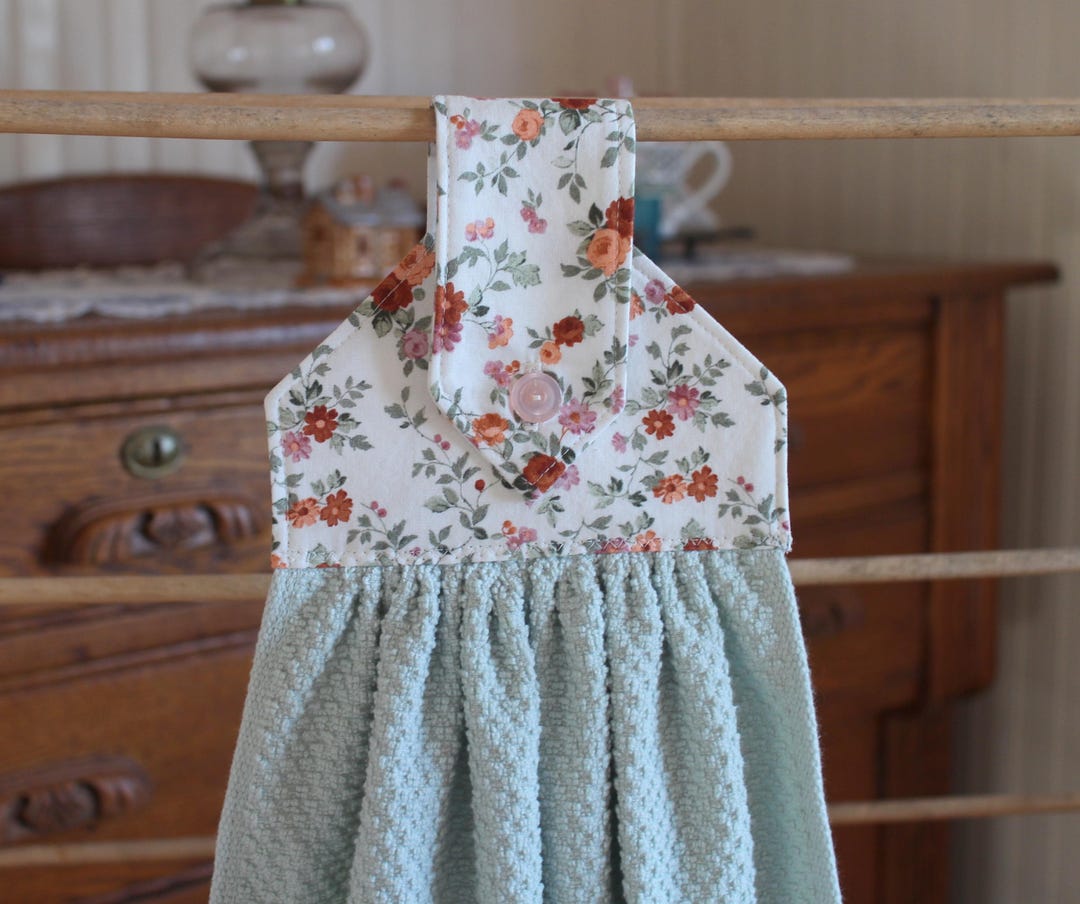 Hanging Dish Towel Sage Green With Rose Calico - Etsy