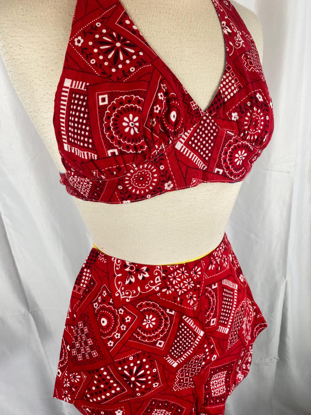 Vintage 1950s Bandana Pin up Playsuit Short Halter Top 25 Waist - Etsy