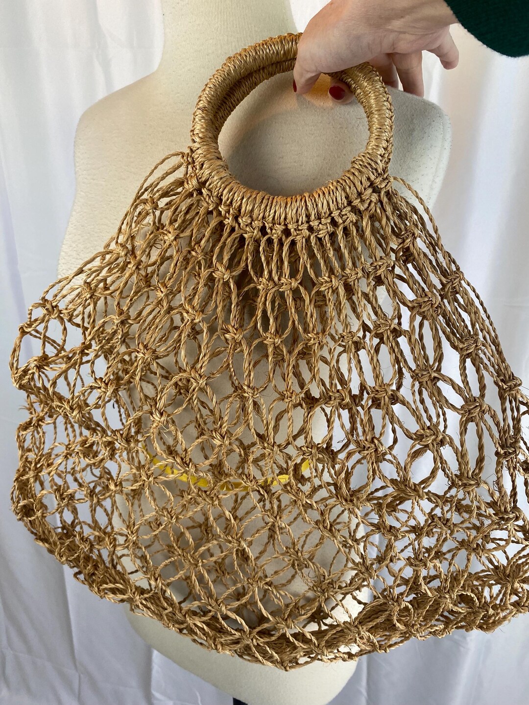 Vintage Open Weave Straw Tote Bag, Oversized Beach Purse - Etsy