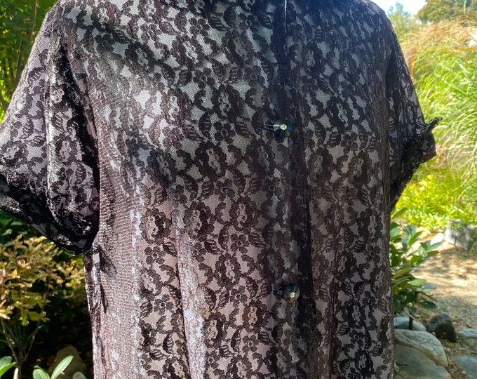 Vintage Excellent Condition Basila Black Lace Housecoat Robe With ...