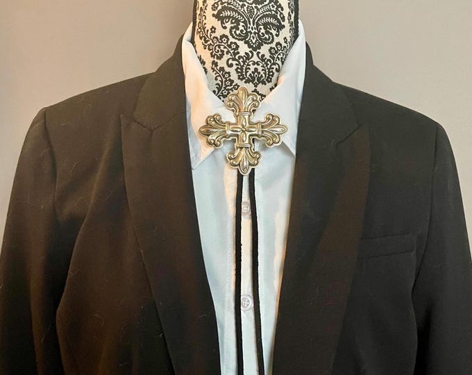 Gothic Sterling Cross Bolo With Black Tie - Etsy