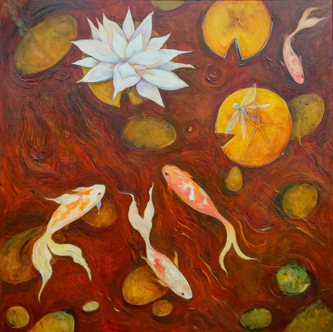 Water Poem I is an Original Oil Painting on Panel of Gold Fish, Water ...