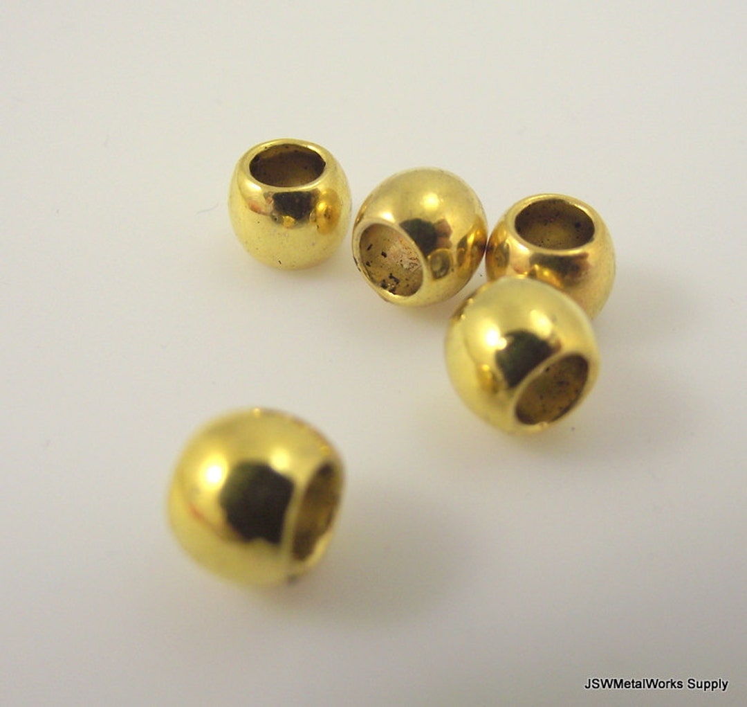 10 Smooth Large Hole Gold Pewter Beads, Golden Pewter Pony Bead, Large ...