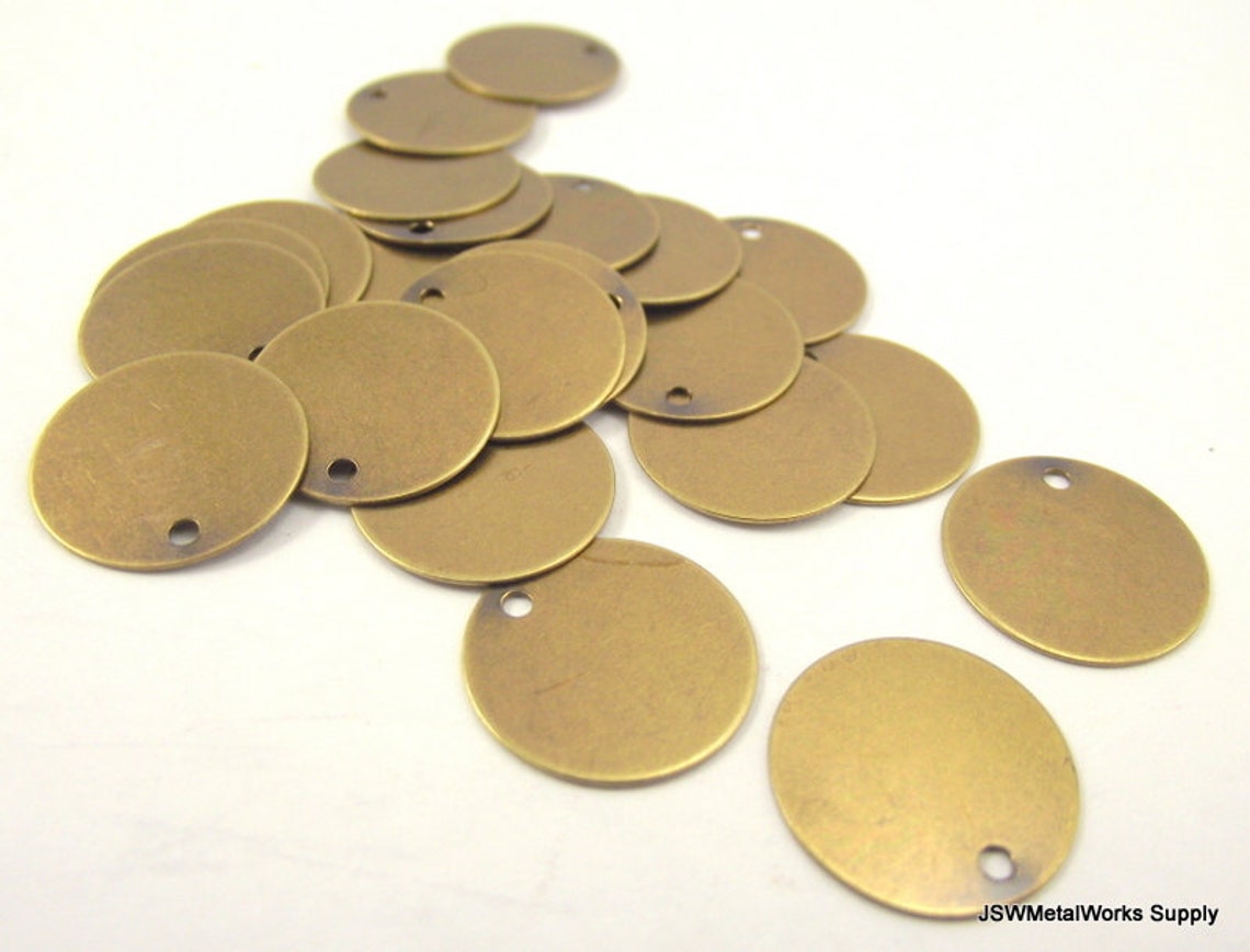 50 15mm Antiqued Gold Round Tag Charms Blank Discs Round | Etsy