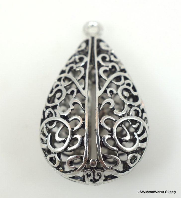 1 Large Pewter Puffed Filigree Teardrop Pendant Antiqued - Etsy