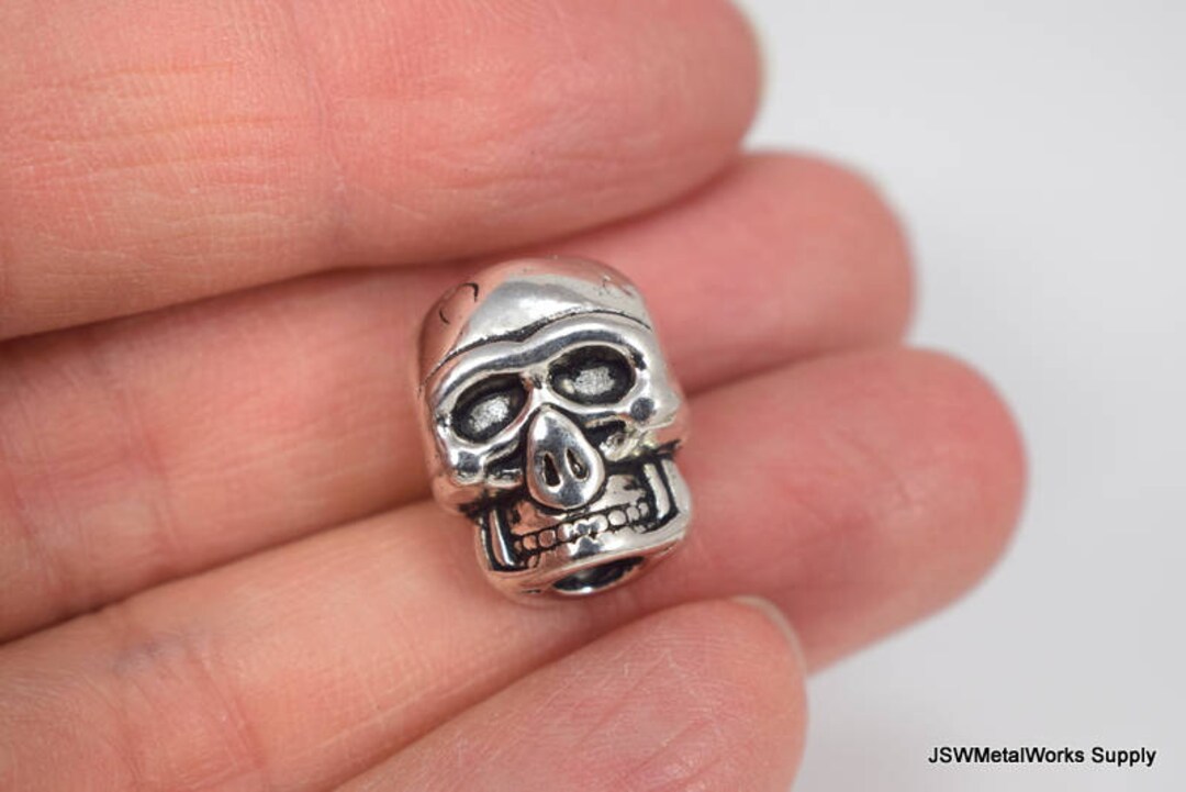 1 Pewter Skull Bead, Large Skull Charm, Skeleton Head Bead, Skull ...