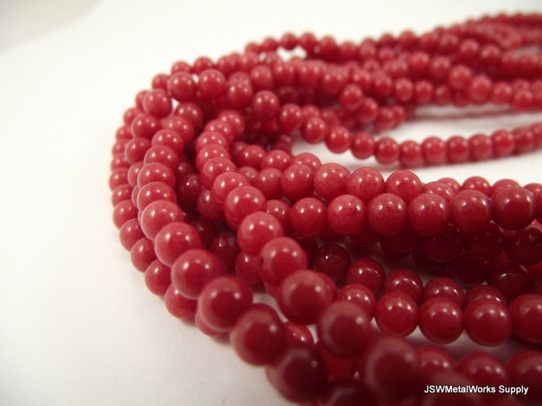 4mm Red Coral Mountain Jade Round Beads, Round Red Jade Bead, Red ...