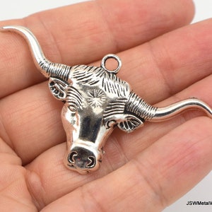 Large Pewter Bull Head Focal Pendant, Antiqued Silver Longhorn Bull ...