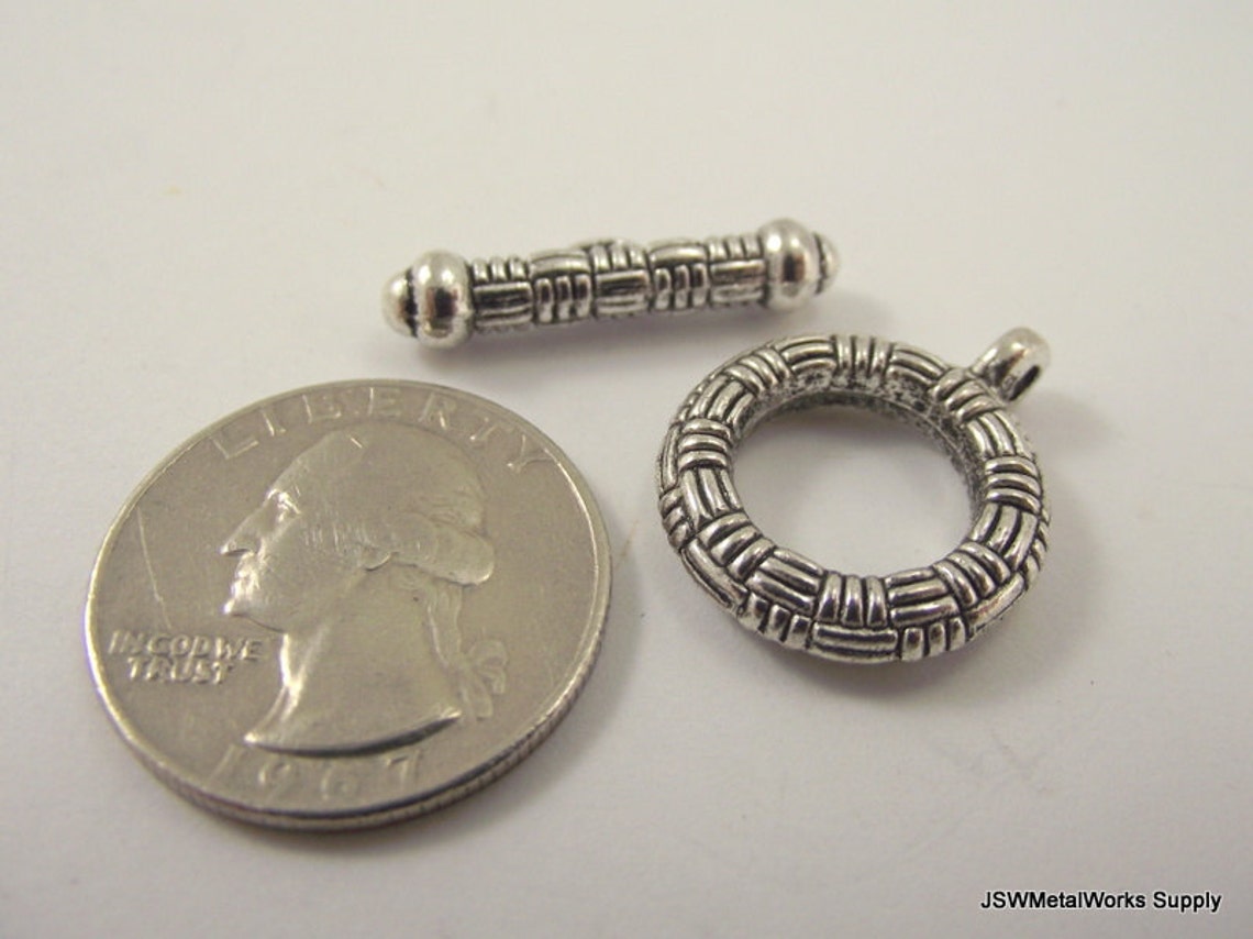 2 Basket Weave Pewter Toggle Clasps Sturdy Antiqued Silver | Etsy