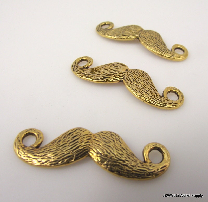 10 Antiqued Gold Pewter Mustache Pendant Golden Pewter Fancy | Etsy