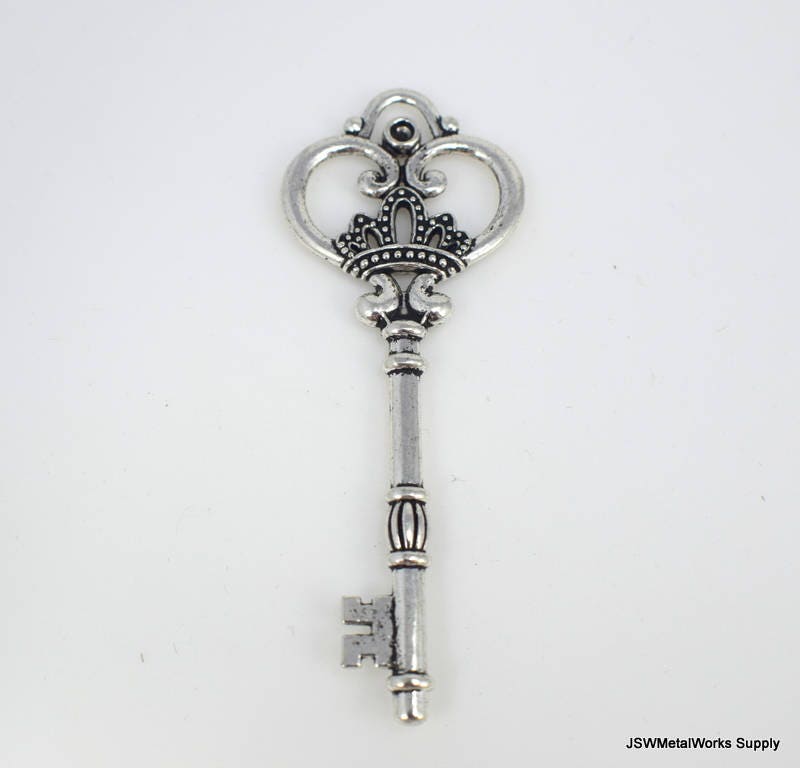 Large Crown Skeleton Key Charm Pewter Pendant, Jailer's Key, Steampunk ...