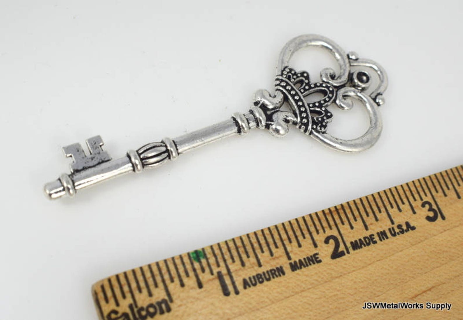 Large Crown Skeleton Key Charm Pewter Pendant, Jailer's Key, Steampunk ...