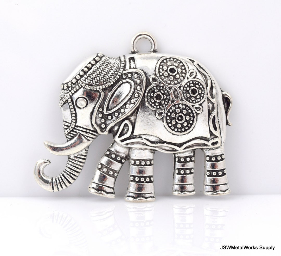 Large Pewter Elephant Focal Pendant, Silver Lucky Elephant Pendant ...