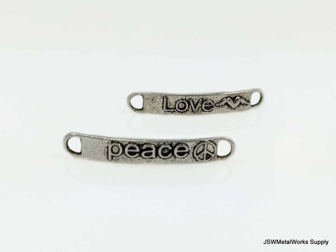 Love or Peace Connectors Curved Antique Silver Tone Metal Links, 38x6mm ...